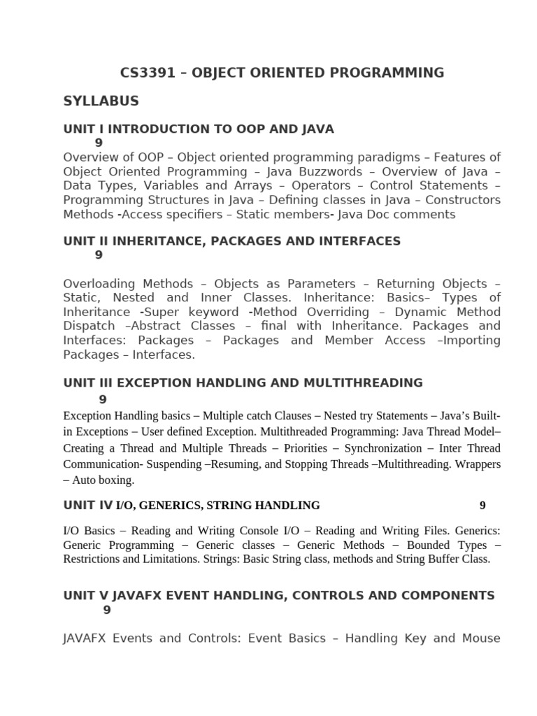 Cs3391 Oops Syllabus | PDF