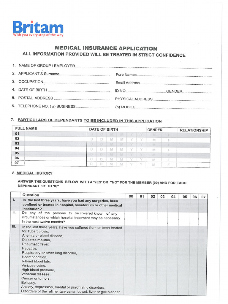 Britam Medical Application Form | PDF