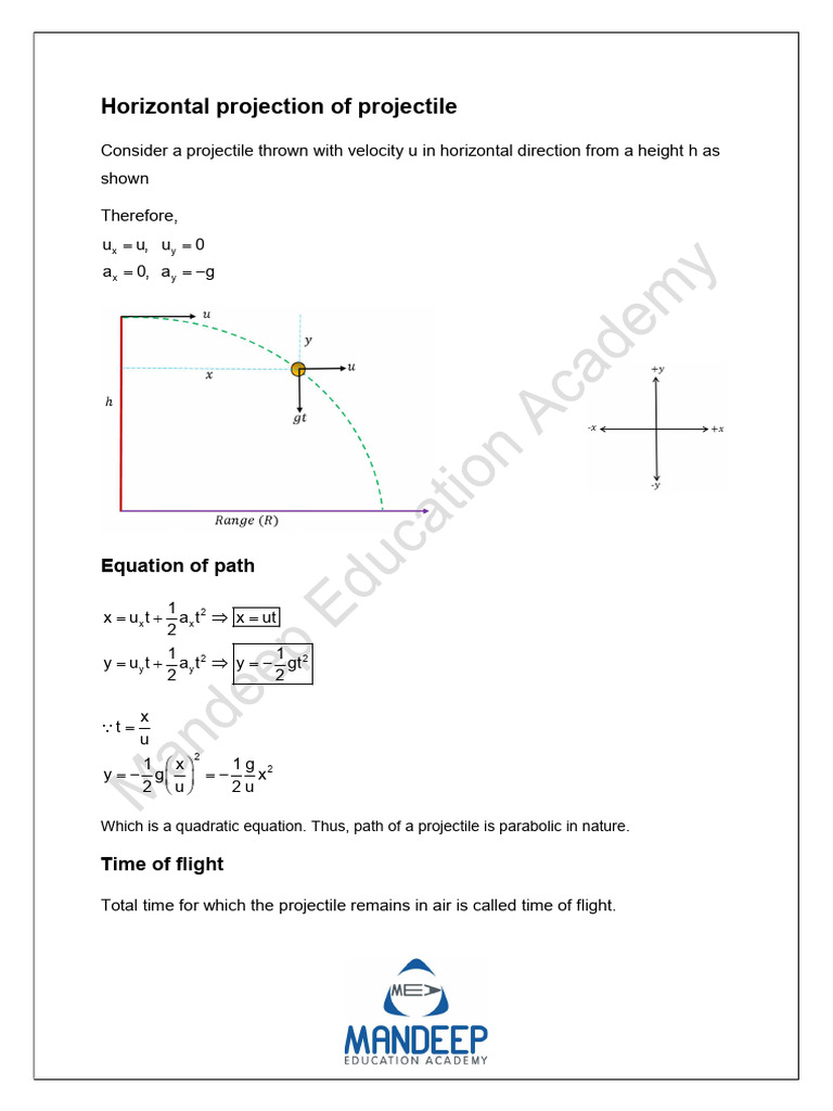 Horizontal Projection of Projectile | PDF