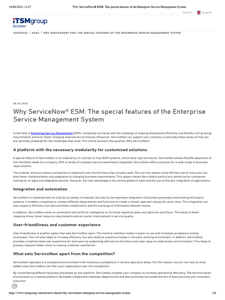 Why ServiceNow® ESM_ The special features of the Enterprise Service Management System | PDF