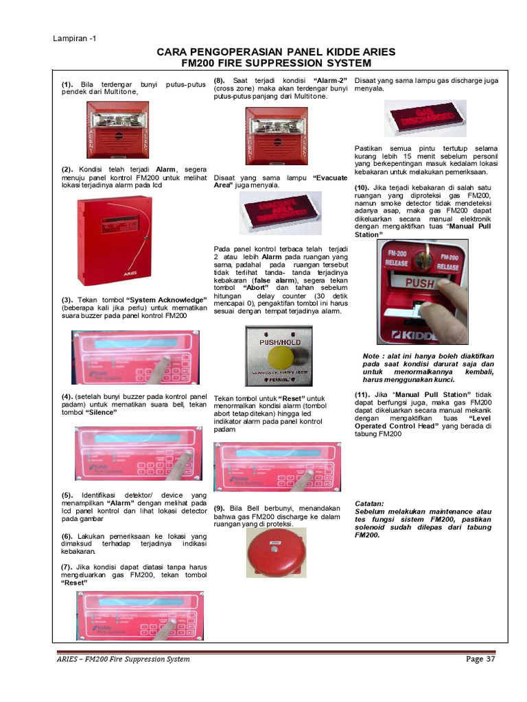 Cara Pengoperasian Panel Kidde Aries Fm200 Fire Suppression System | PDF