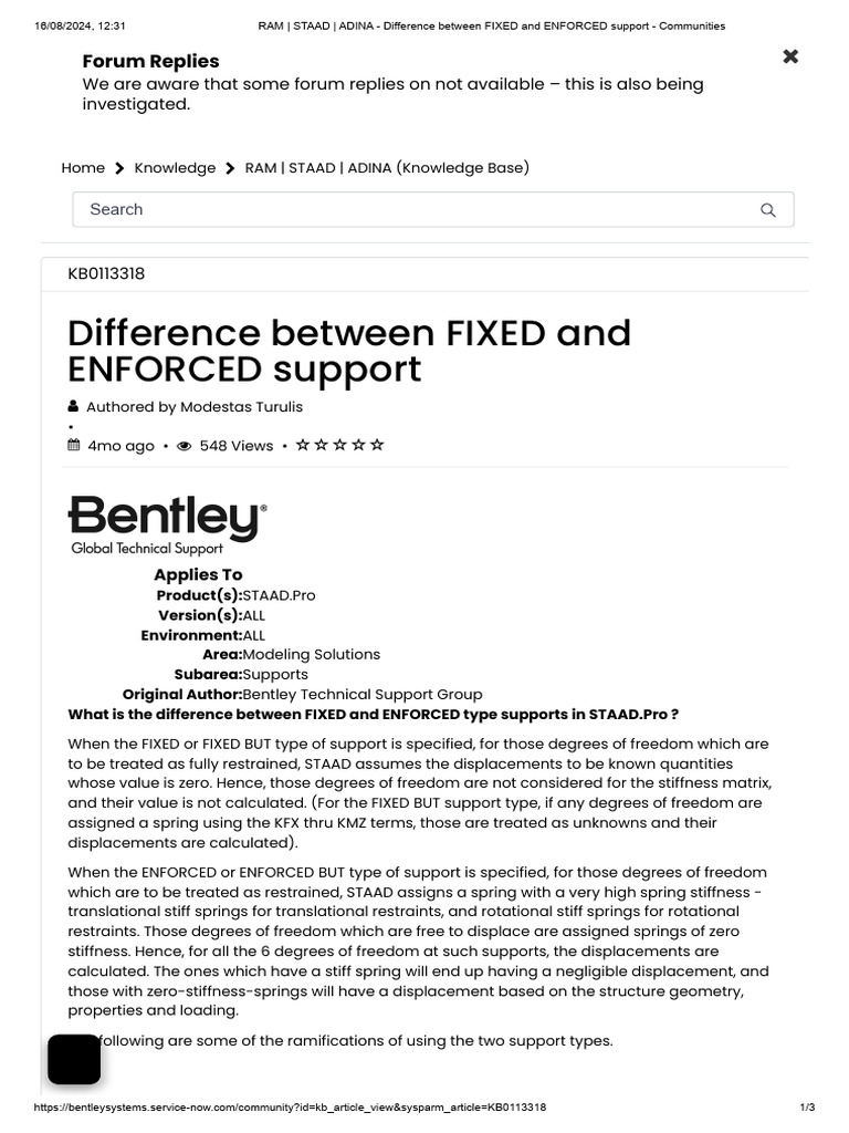 RAM - STAAD - ADINA - Difference Between FIXED and ENFORCED Support ...