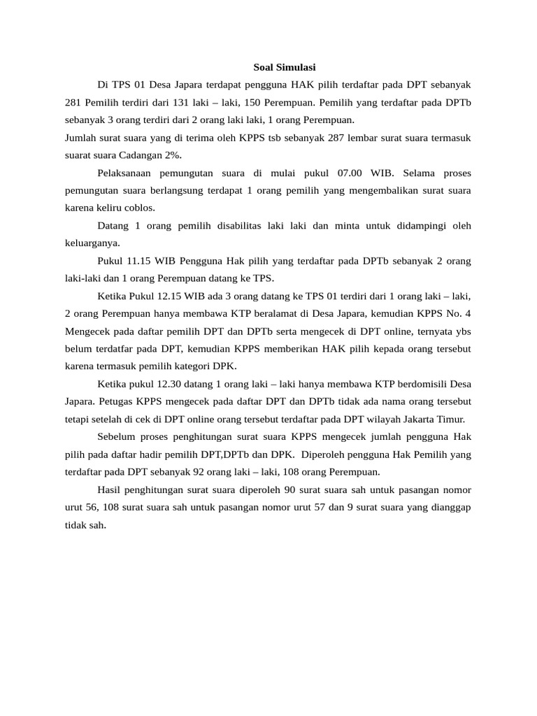 Latihan Soal Simulasi Untuk KPPS | PDF