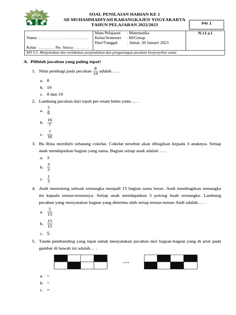 Soal PH 1 MTK Semester 2 | PDF