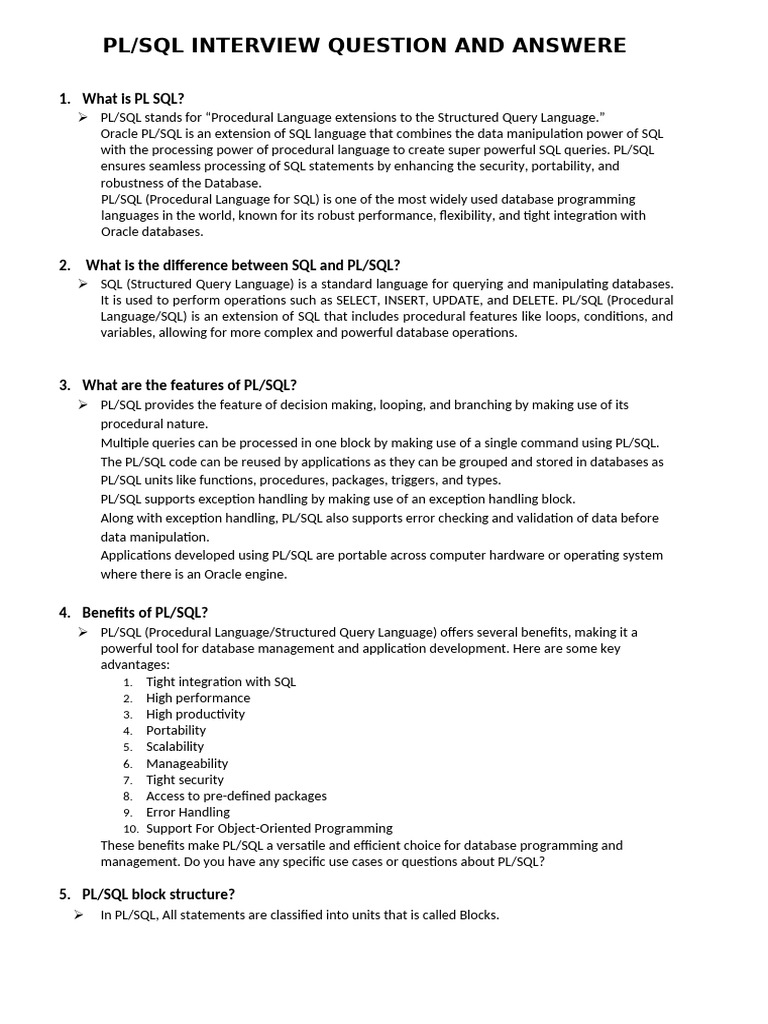 PL SQL Interview Question and Answere | PDF