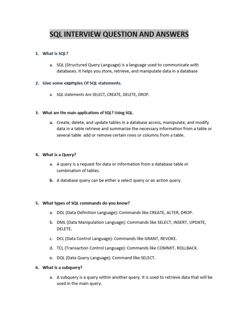 SQL Interview Question | PDF