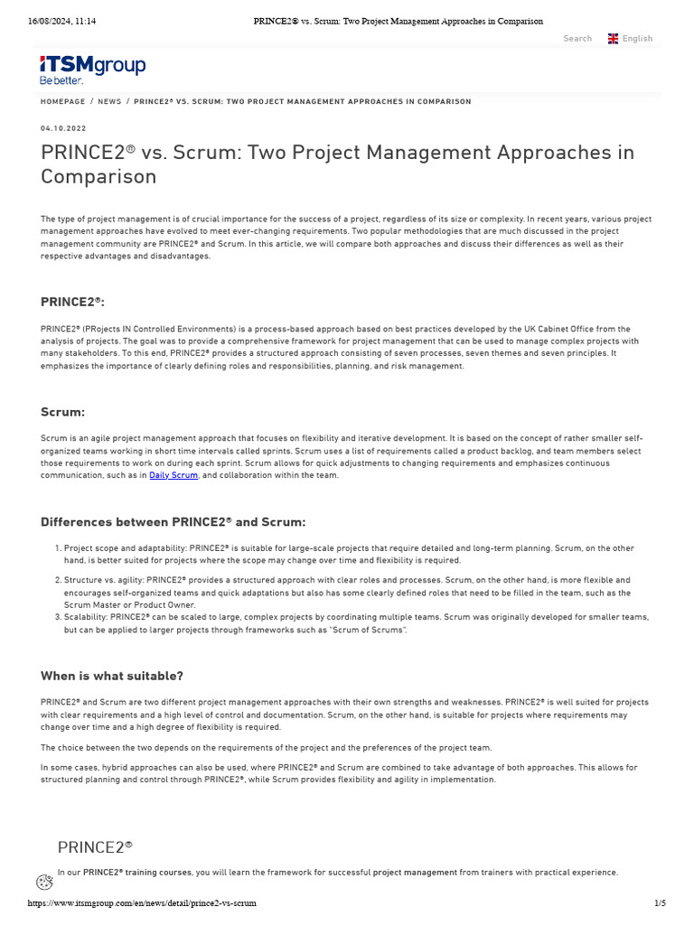 PRINCE2® vs. Scrum - Two Project Management Approaches in Comparison | PDF