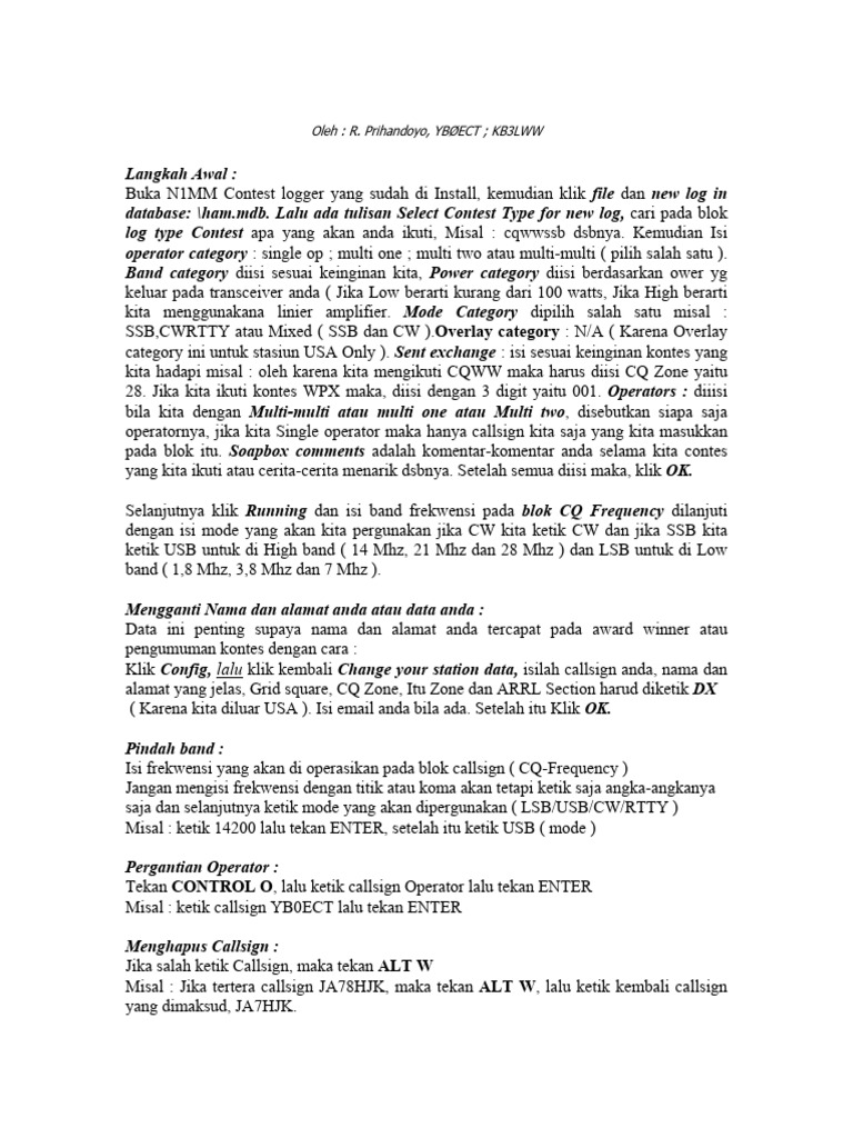 Tatacara Pengoperasian N1MM Contest Logger | PDF