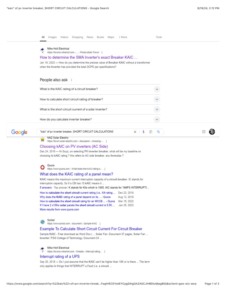 "Kaic" of PV Inverter Breaker, SHORT CIRCUIT CALCULATIONS | PDF