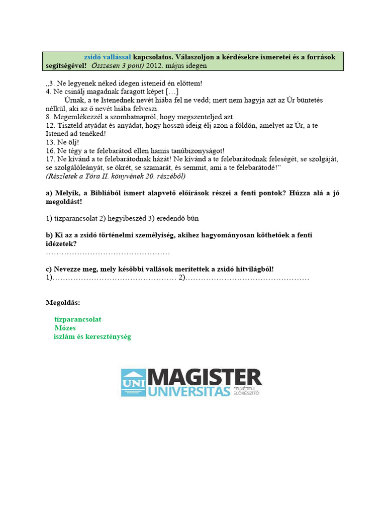 Zsidó Vallás Feladatok | PDF