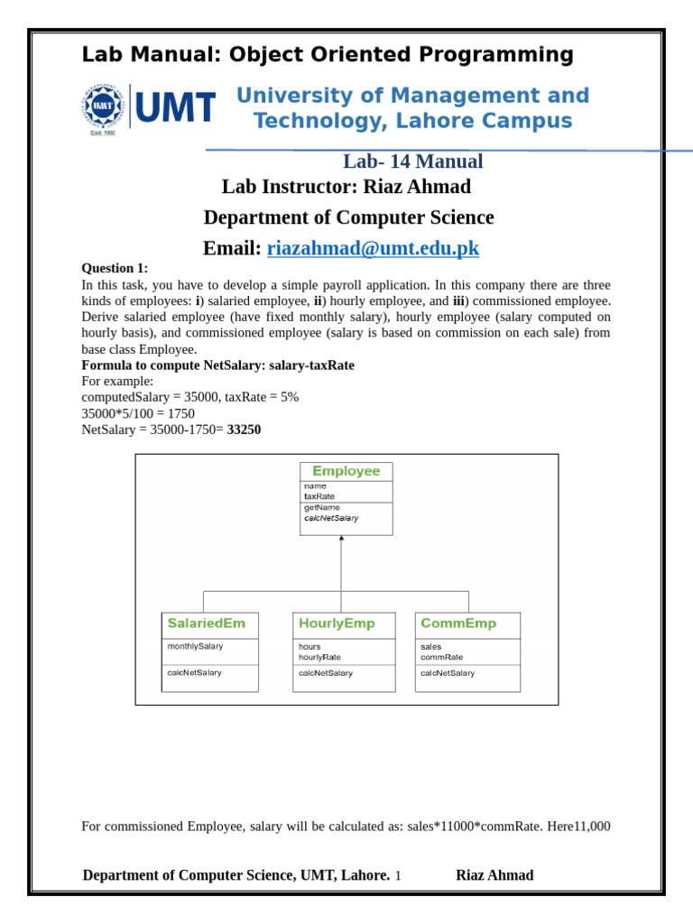 Lab Manual 14 - Operator Overloading | PDF Lab Manual 14 - Operator Overloading | PDF