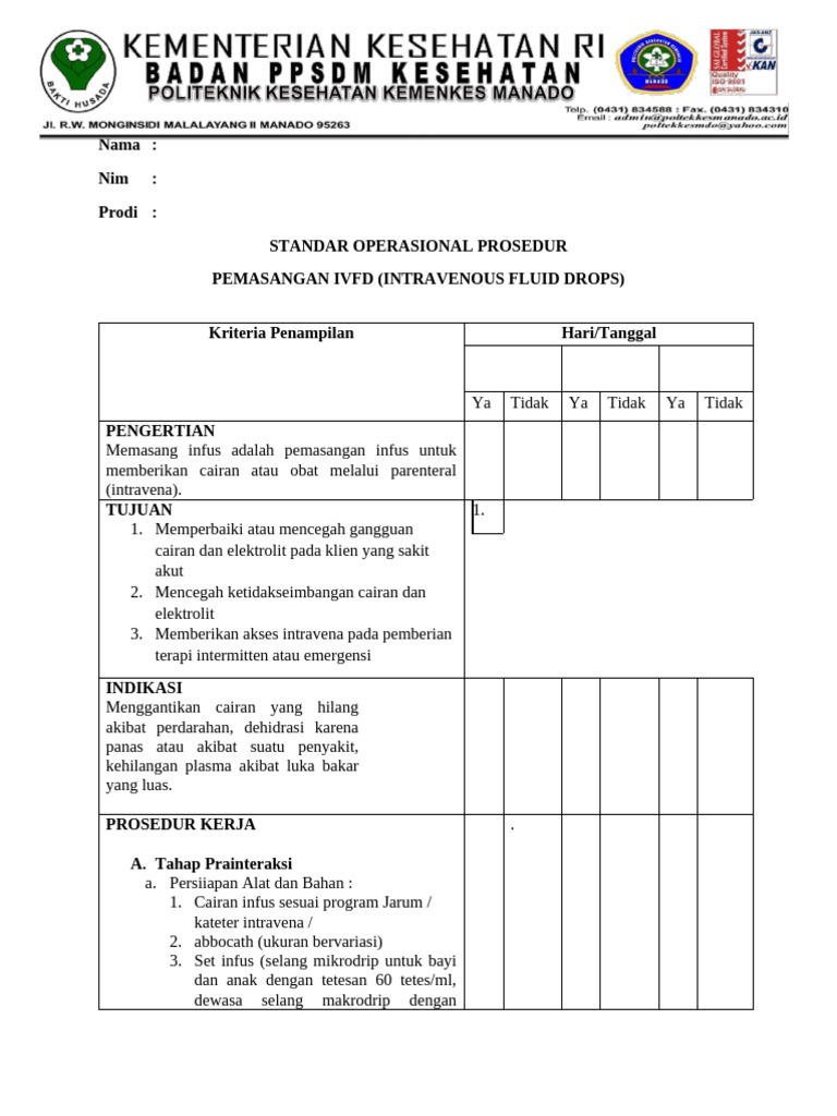 Sop Lini - Pemasangan - Ivfd - KMB - 1 | PDF