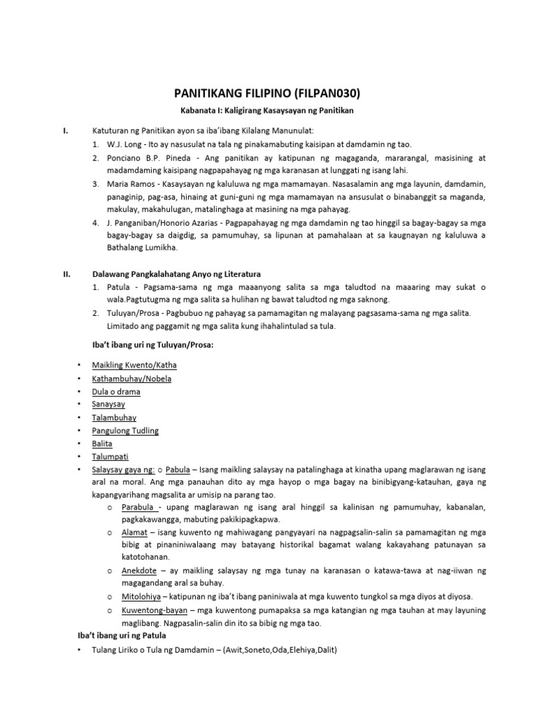 Open Filpan030 Complete Notes Sy 21'22 | PDF