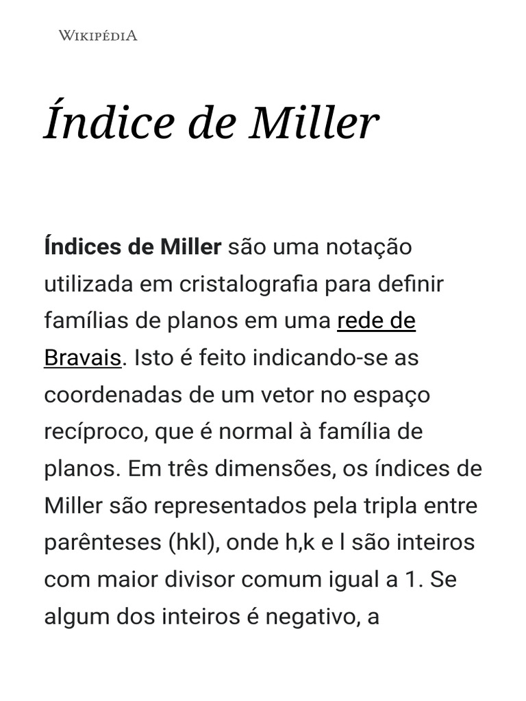 Índice de Miller - Wikipédia, A Enciclopédia Livre | PDF