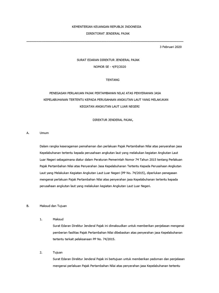 No SE Dirjen Pajak 4-PJ-2020 | PDF
