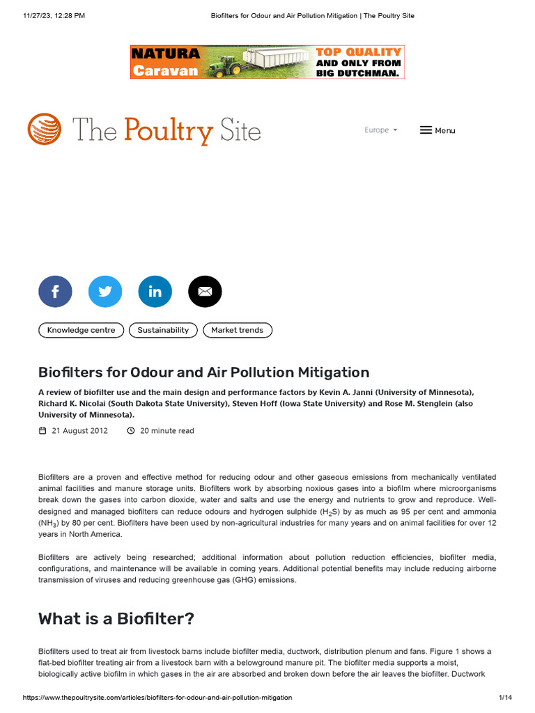 Biofilters For Odour and Air Pollution Mitigation - The Poultry Site | PDF