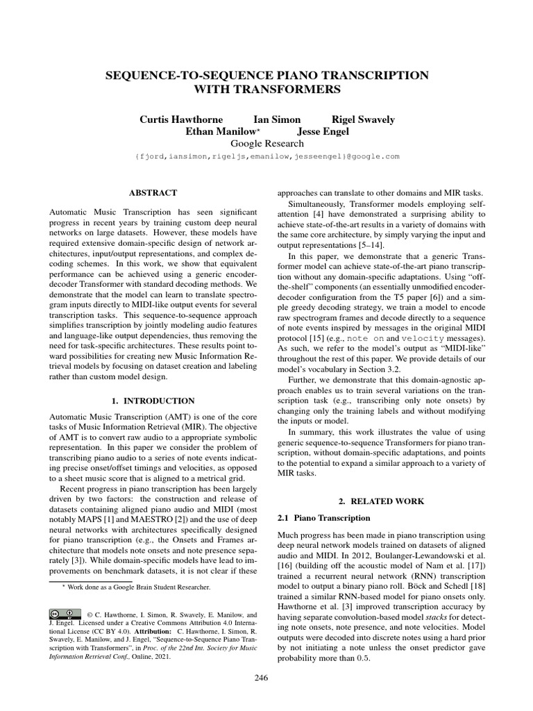 Sequence-To-Sequence Piano Transcription | PDF