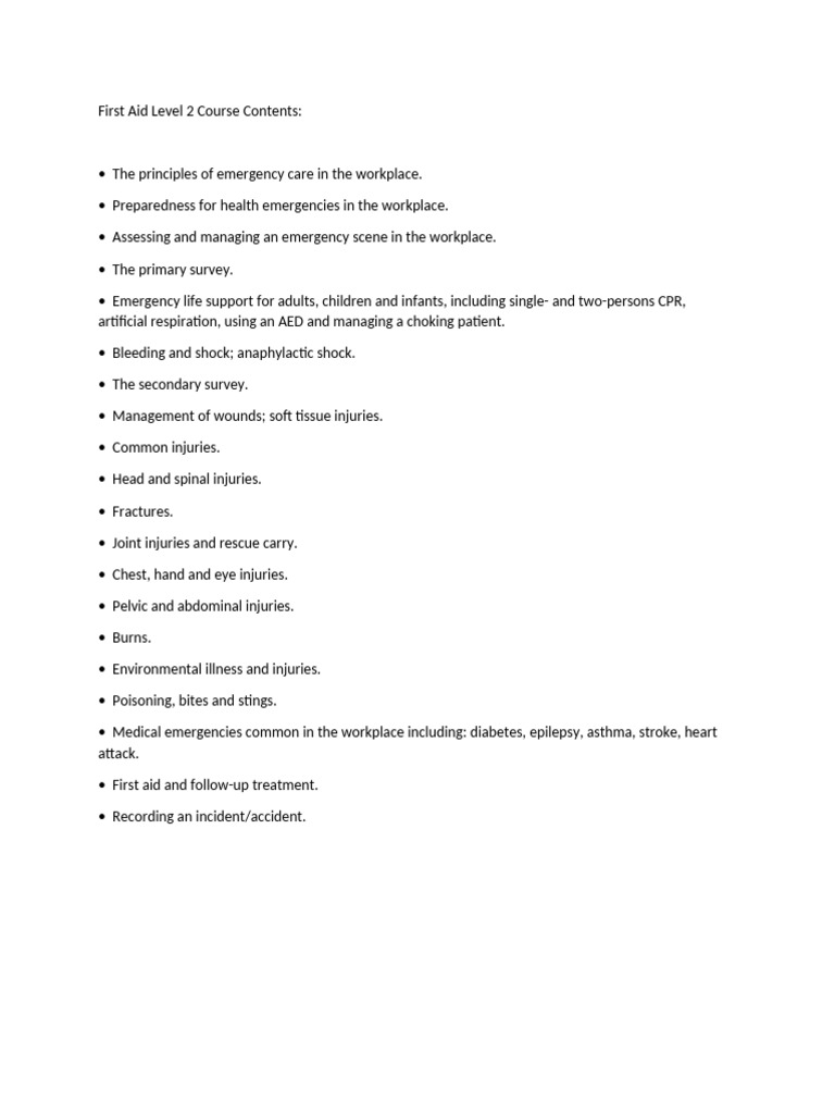 First Aid Level 2 Course Contents | PDF
