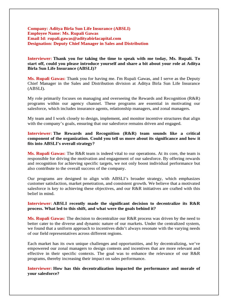 Absli Interview Sdm-1 | PDF