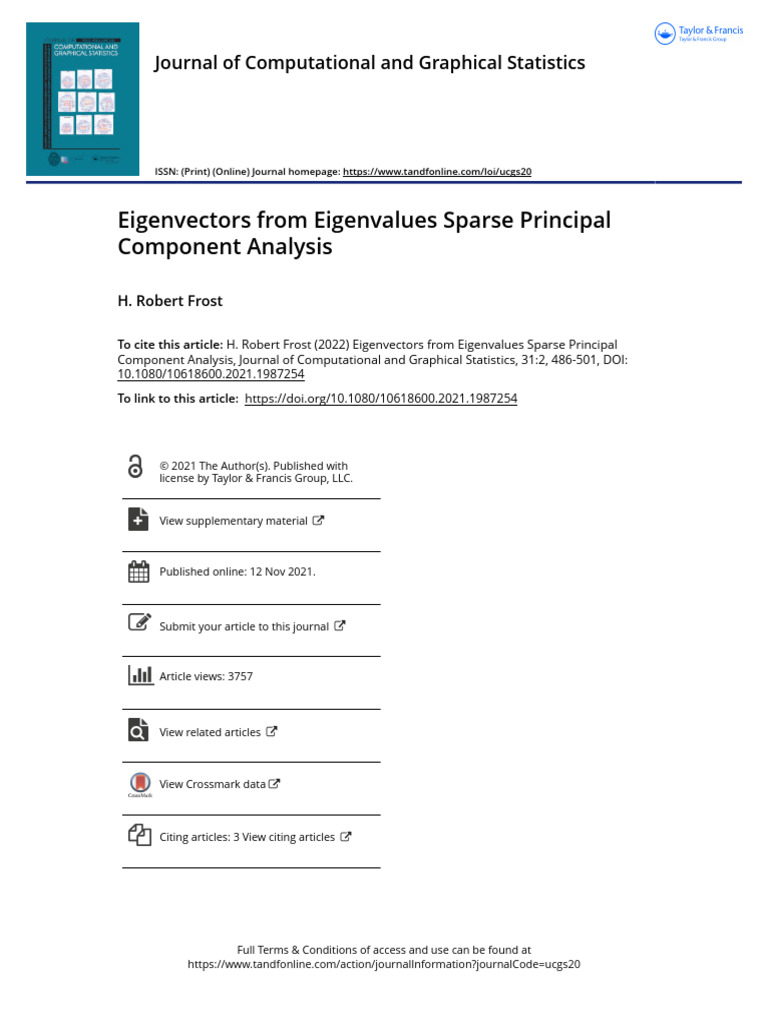 Eigenvectors From Eigenvalues Sparse Principal Component Analysis | PDF
