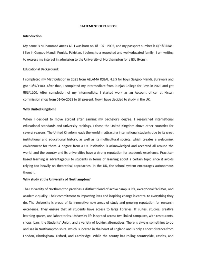 Statement of Purpose | PDF