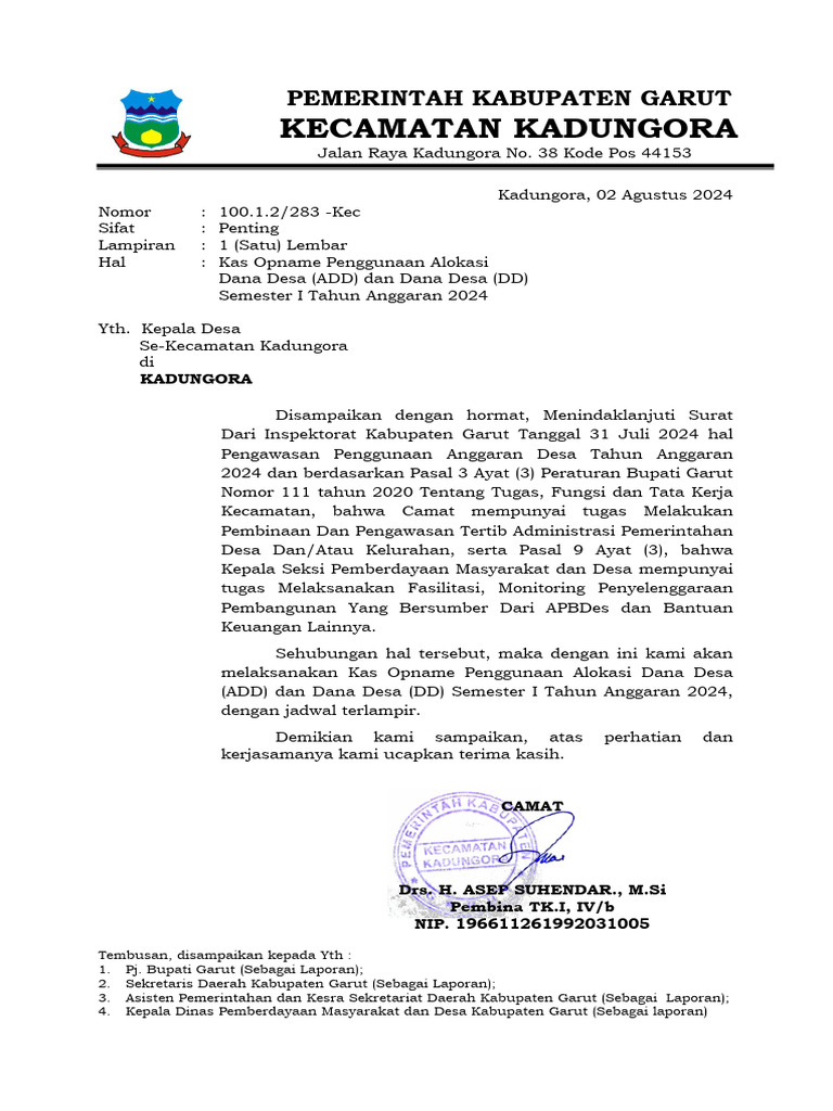 Jadwal Kas Opname ADD Dan DD Semester I T.A 2024 | PDF