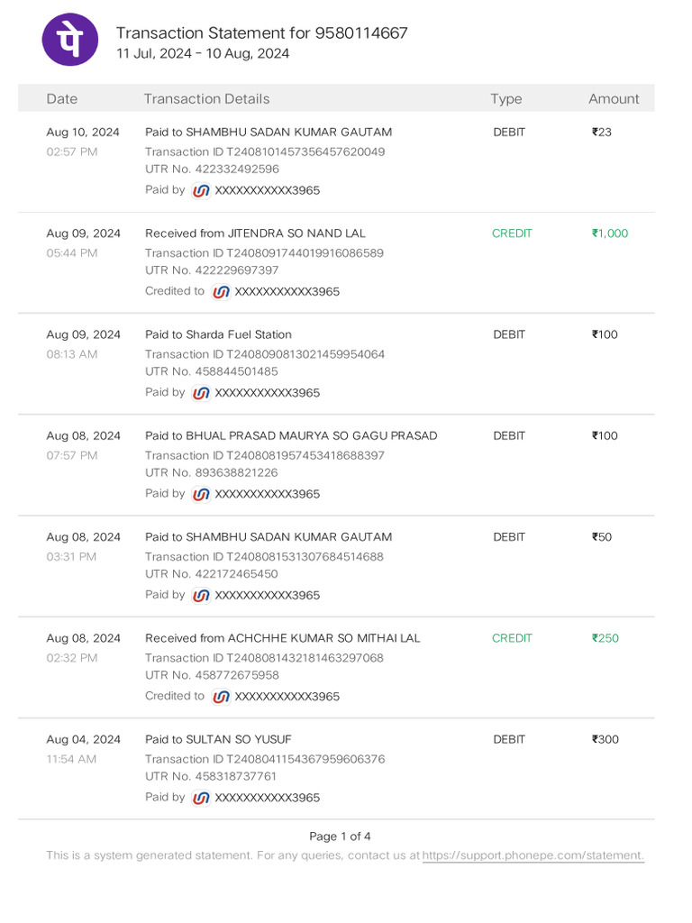 PhonePe Statement Jul2024 Aug2024 | PDF