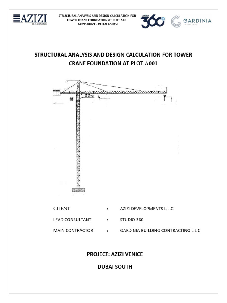 Structural Calculation For Tower Crane Foundation at Plot A001 | PDF