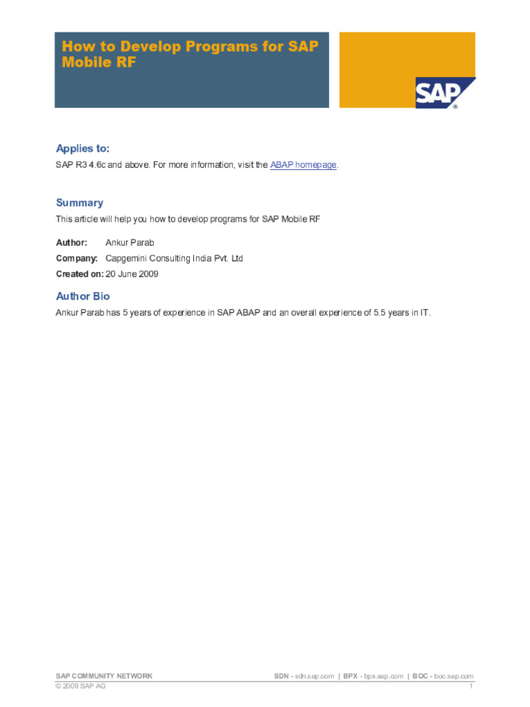 Develop SAP Mobile RF Programs | PDF