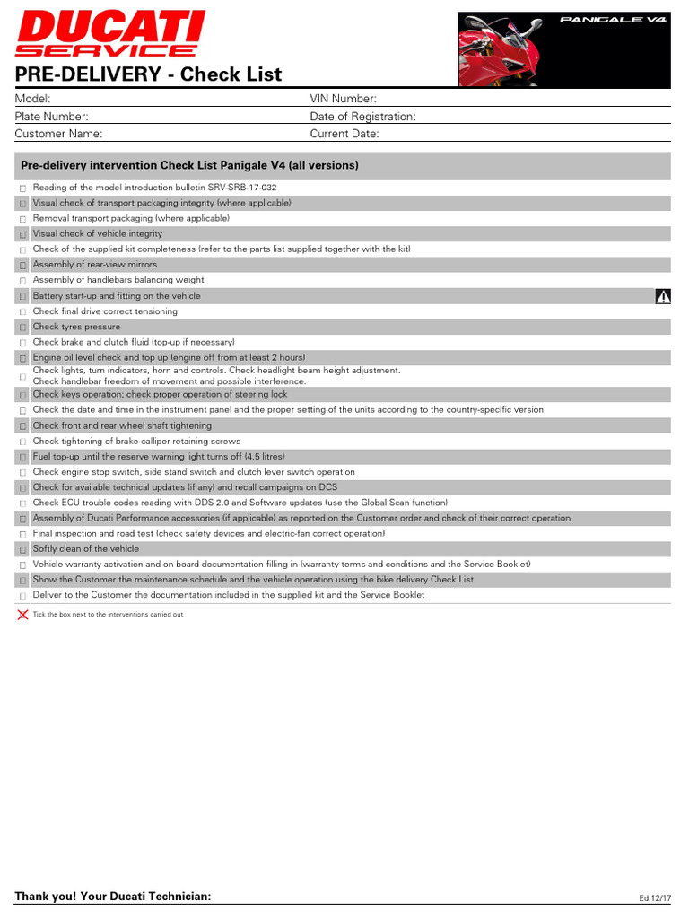 PRE-DELIVERY - Check List | PDF