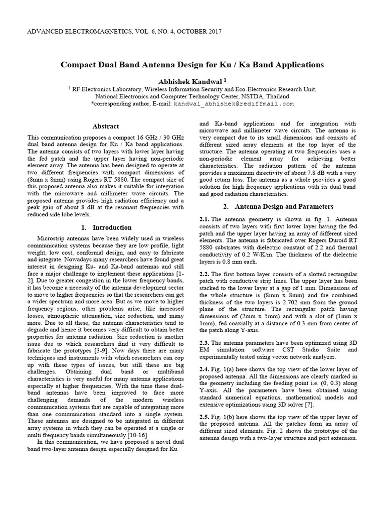 Compact Dual Band Antenna Design For Ku Ka Band Ap | PDF
