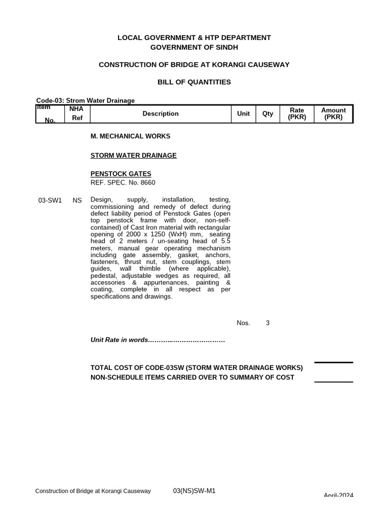 Bill of Quantities (Mech) (16-4-2024) | PDF