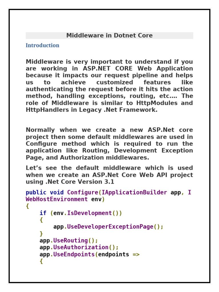 Middleware in Dotnet Core | PDF