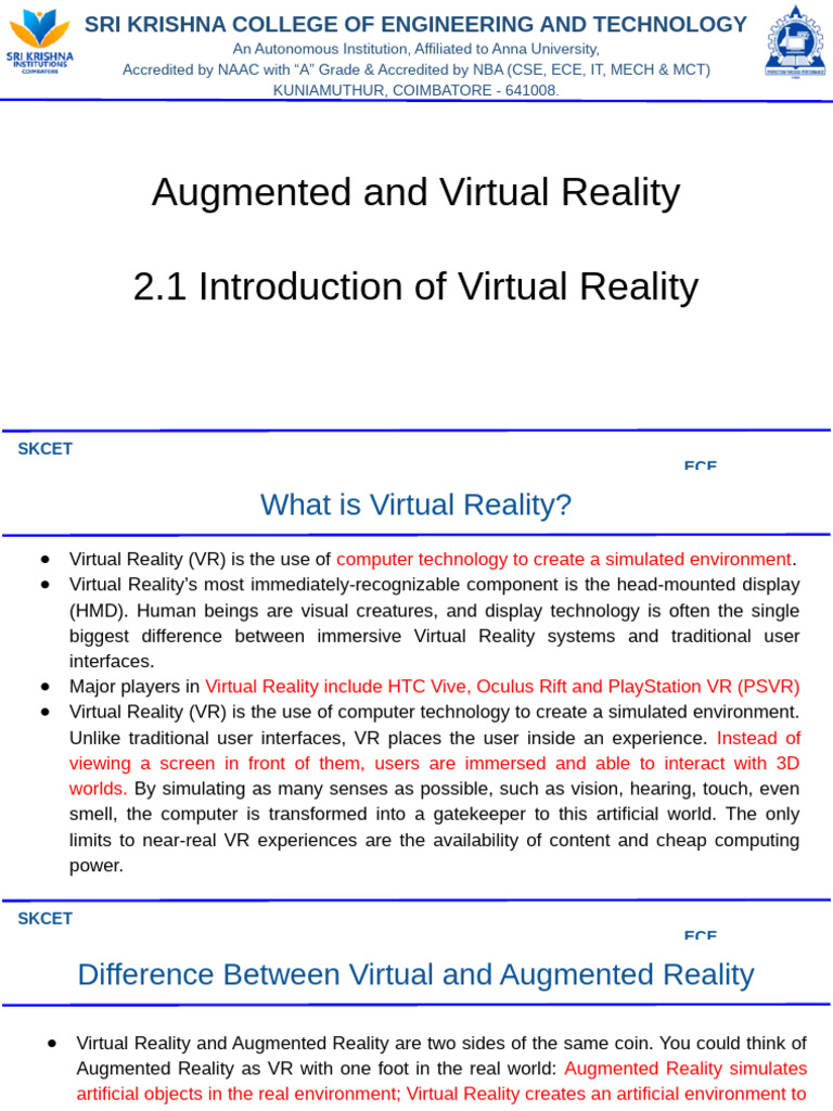 2.1 Introduction of Virtual Reality | PDF