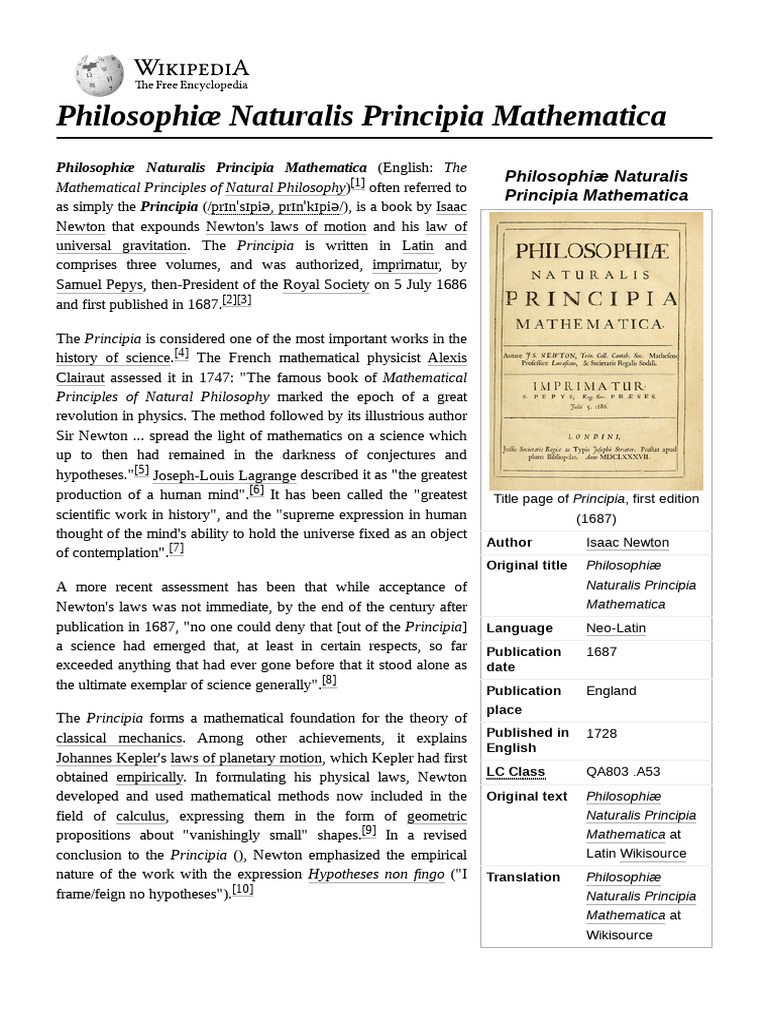 Philosophiæ Naturalis Principia Mathematica | PDF