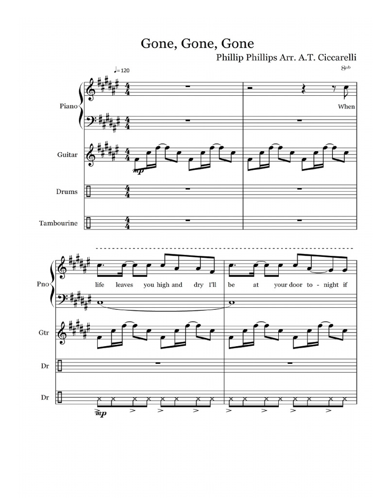 Phillip Phillips - Gone, Gone, Gone Music Sheets - Free Piano Sheets | PDF