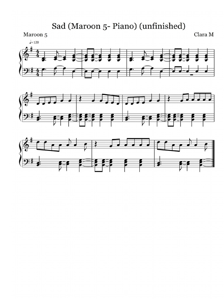Maroon 5 - Sad (Easy Piano Sheets) - Free Piano Sheets | PDF