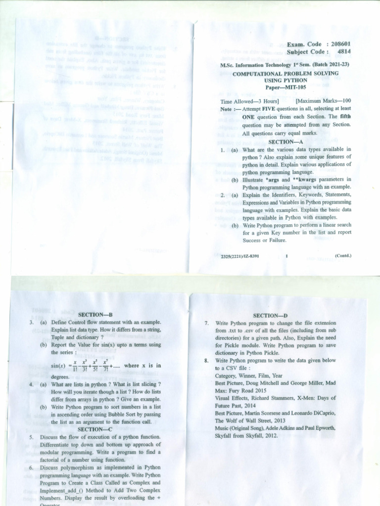 Cpsup - MSC - It - 1st Sem - 2021 | PDF