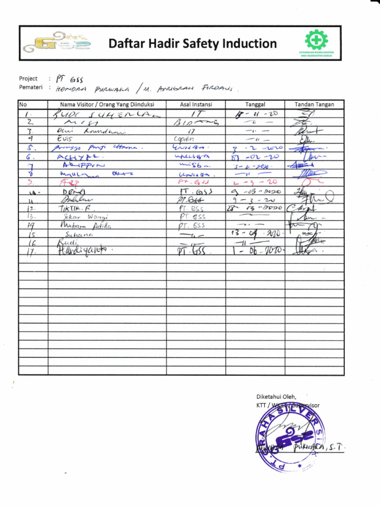 6. Daftar Hadir Safety Induction | PDF