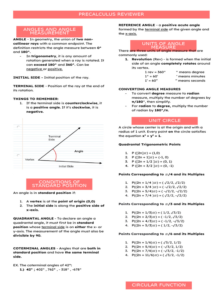 PreCalculus Reviewer | PDF