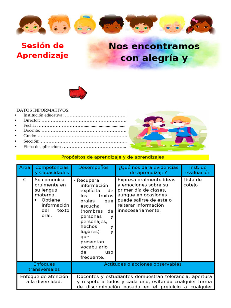 Sesiones 1 Grado Marzo | PDF