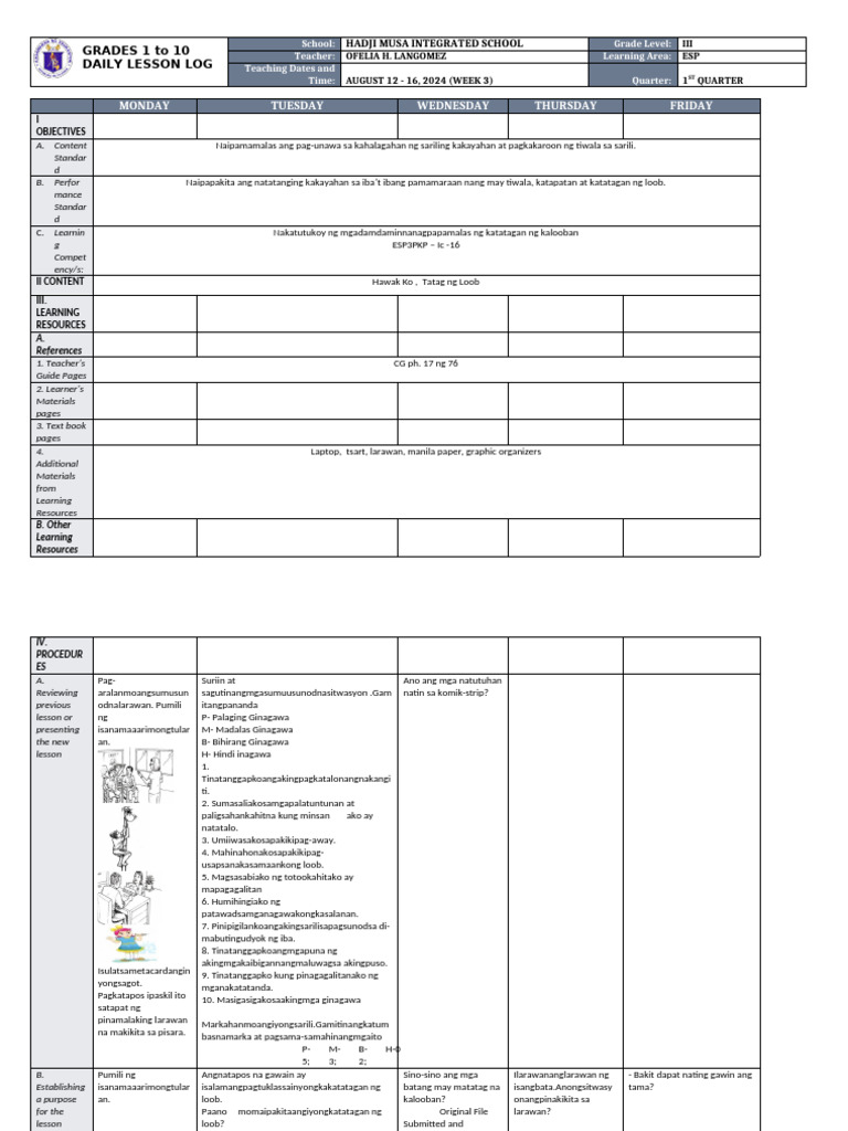 DLL - Esp 3 - Q1 - W3 | PDF