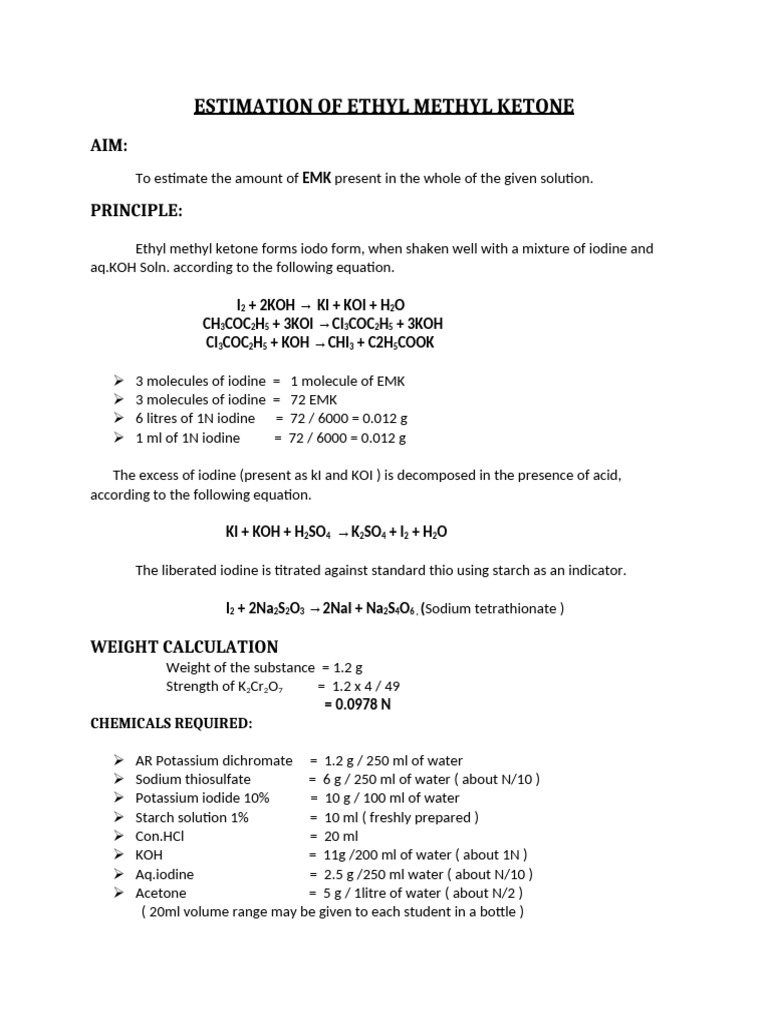 Estimation of Ethyl Methyl Ketone | PDF