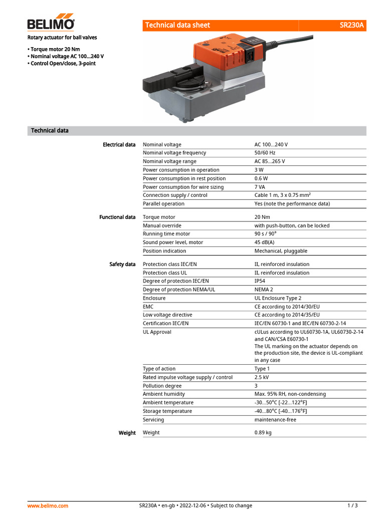 Belimo SR230A Datasheet En-Gb | PDF
