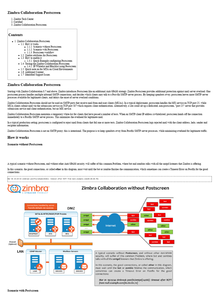 Zimbra Collaboration Postscreen - Zimbra - Tech Center | PDF