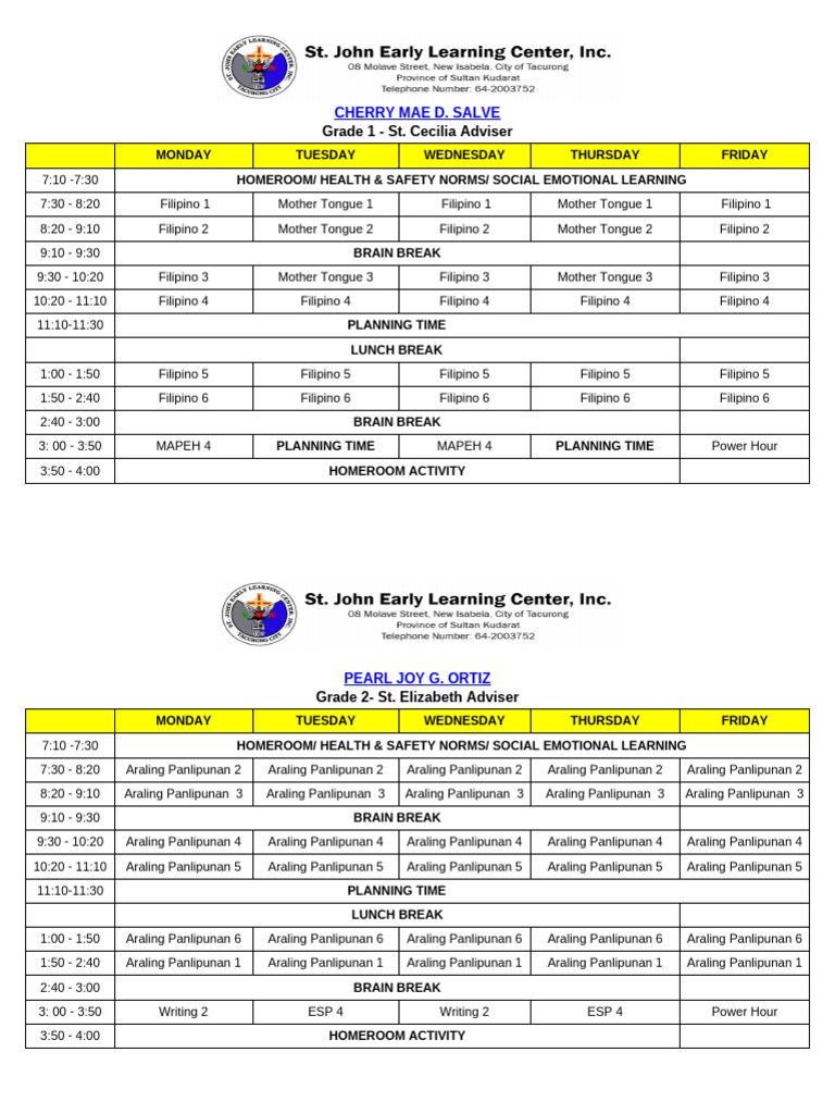 TEACHERS-SCHEDULE | PDF