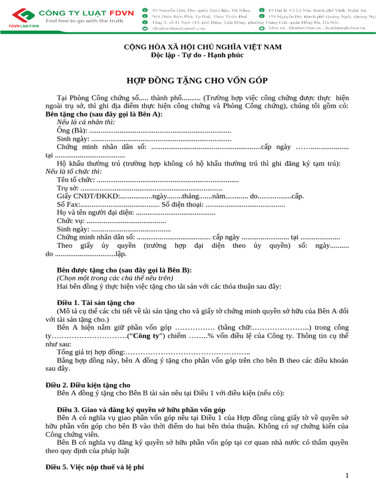 Mau Hop Dong Tang Cho Von Gop | PDF