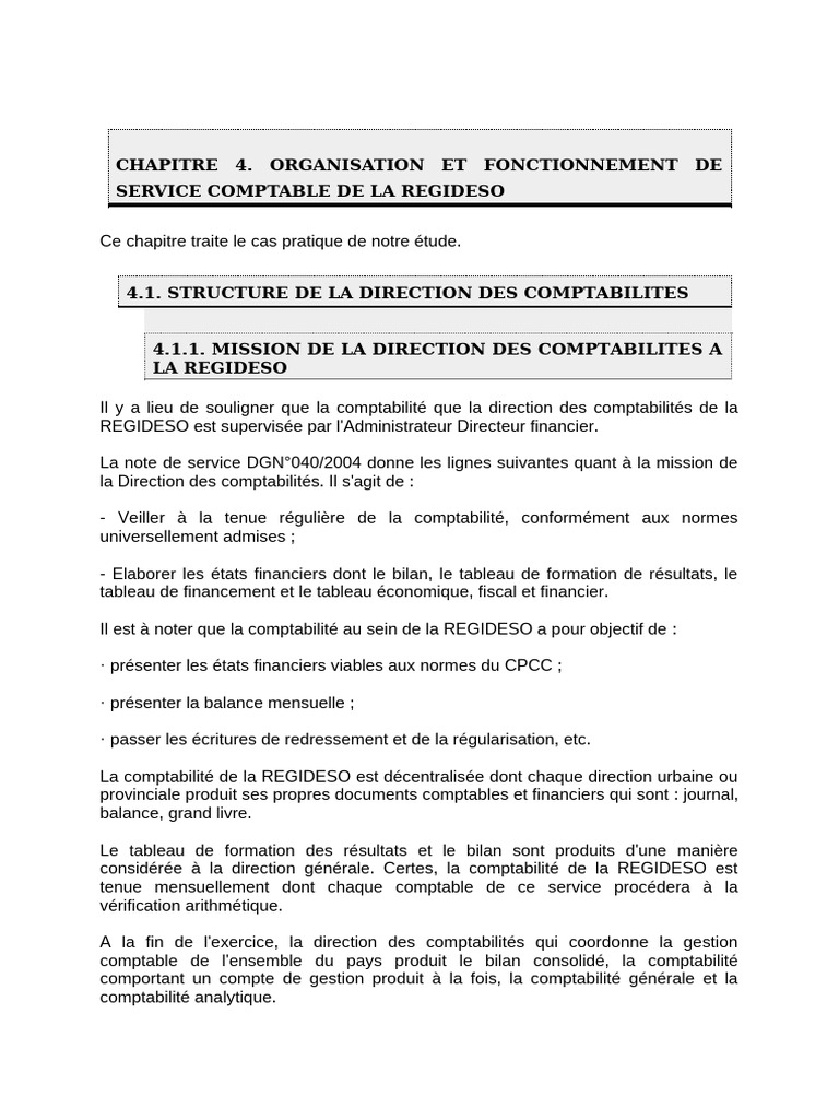 Organisation Comptable REGIDESO | PDF