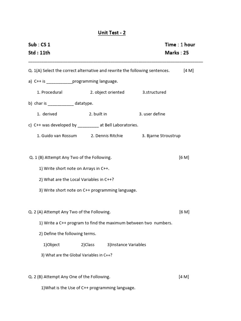 11 CS 1 UT2 Que Paper | PDF