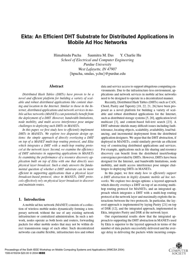 13 Ekta An Efficient DHT Substrate For Distributed Applications in Manet | PDF